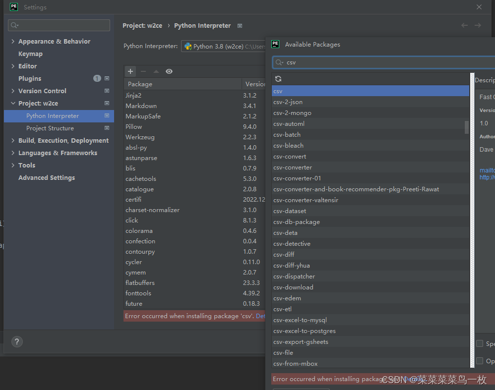 # ERROR: No matching distribution found for csv WARNING: You are using pip version 21.3.1 ...