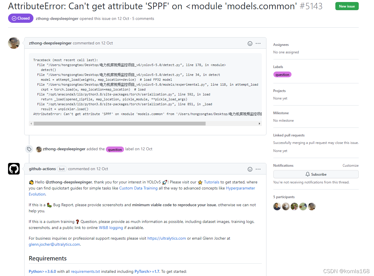 2、yolov5-v5 运行detect.py报：AttributeError: Can‘t get attribute ‘SPPF‘ on ...