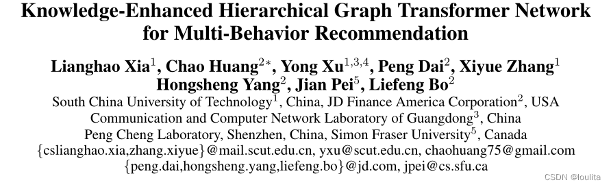 Knowledge-Enhanced Hierarchical Graph Transformer Network for Multi-Behavior Recommendation（KHGT ...