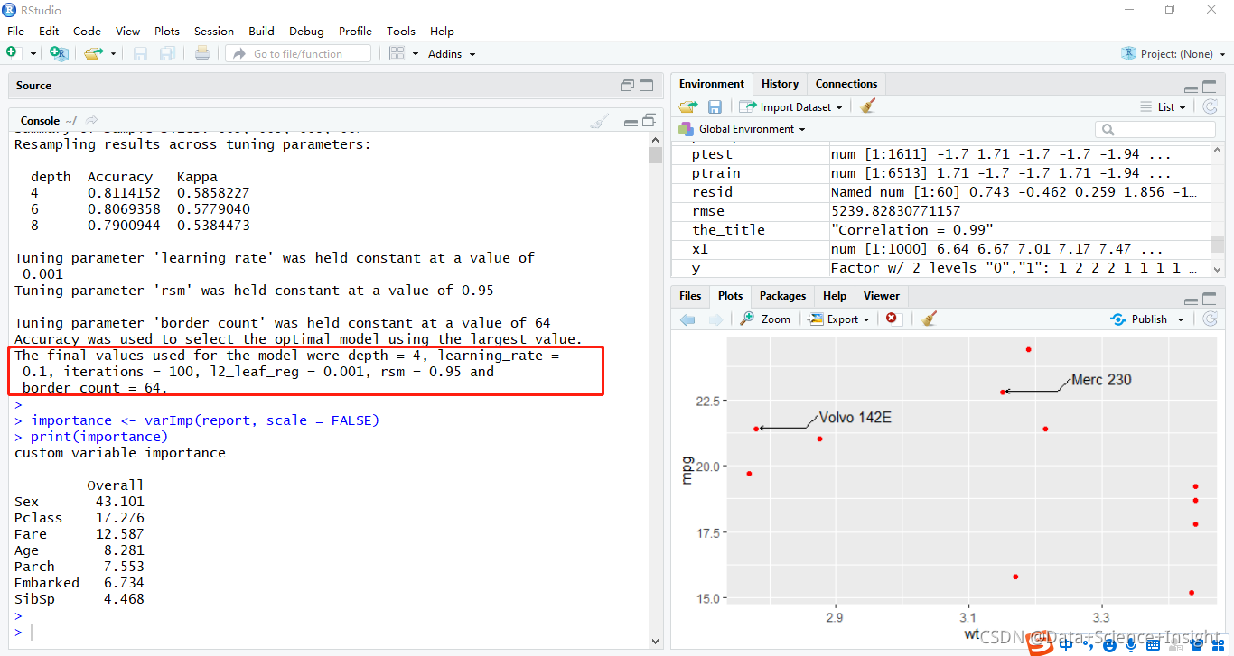 R语言构建catboost模型：构建catboost模型并基于网格搜索获取最优模型参数（Select hyperparameters）、计算特征重要度（feature importance ...