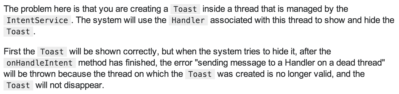 缩略信息是： sending message to a Handler on a dead thread 我是用IntentService时报的-CSDN博客