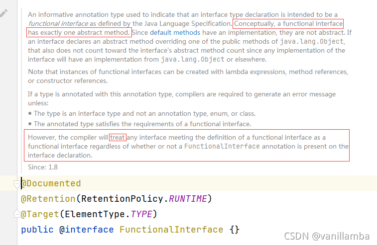 JDK8新特性：函数式接口@FunctionalInterface的使用说明_函数式接口注释 可以用在抽象方法上码-CSDN博客