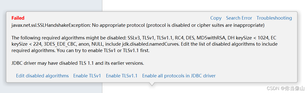 使用idea内置database连接数据库报错javax.net.ssl.SSLHandshakeException: No appropriate protocol_idea no ...
