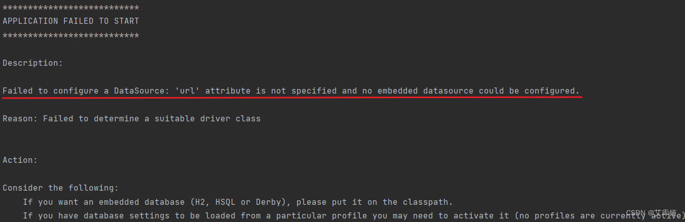 Failed to configure a DataSource: ‘url‘ attribute is not specified and no embedded datasource ...