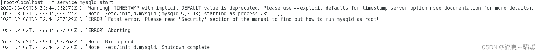 Fatal error: Please read “Security“ section of the manual to find out how to run mysqld as root ...