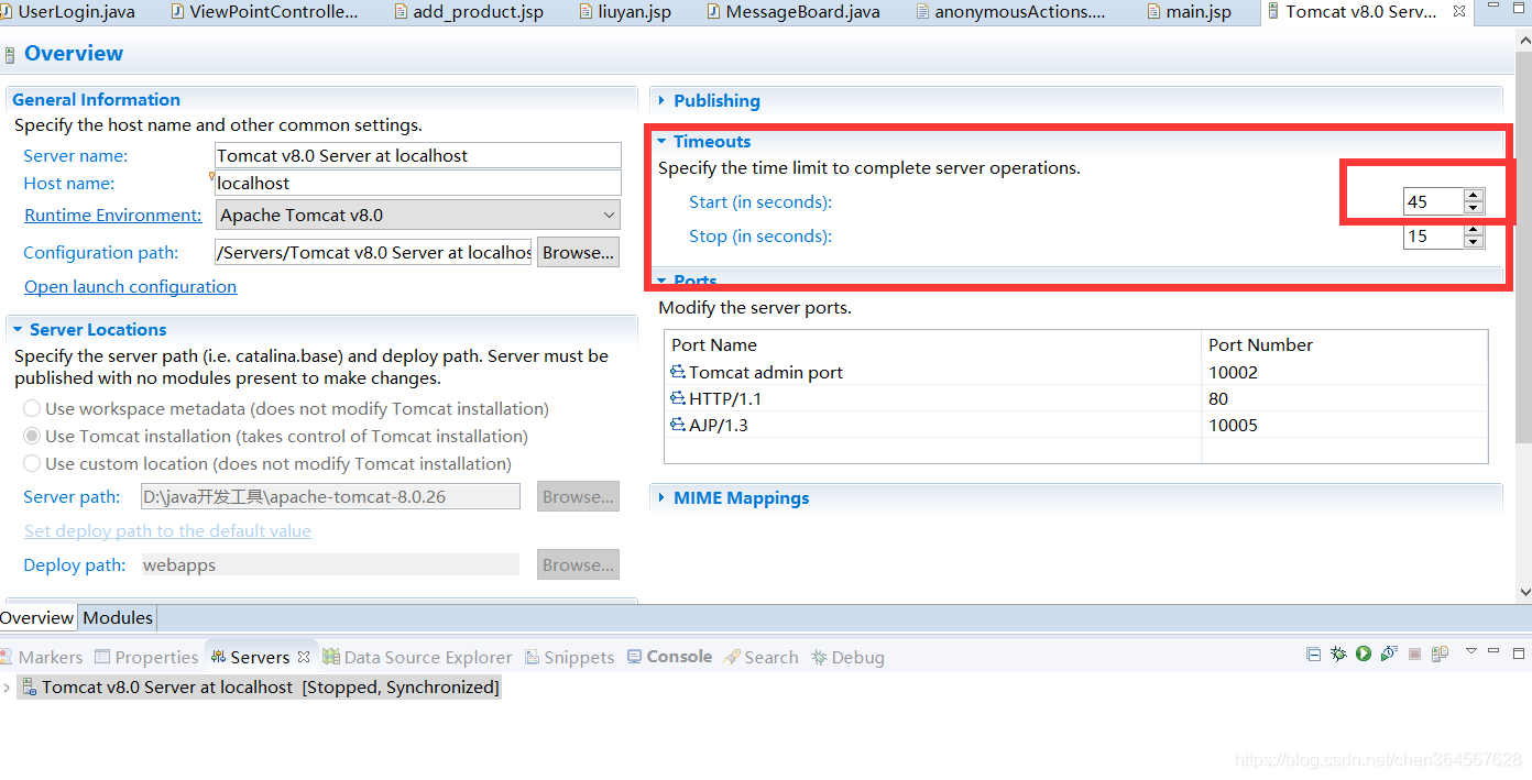 Server Tomcat v8.0 Server at localhost was unable to start within 45 seconds. If the server ...