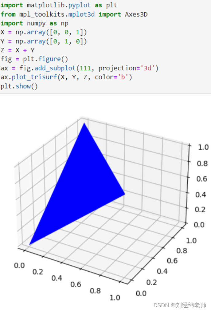 python数据可视化：在三维空间中绘制三角形（形内着色） matplotlib.pyplot.plot_trisurf ...
