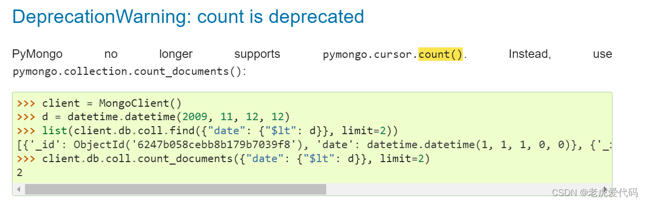 MongoDb 4.0 ‘Cursor‘ object has no attribute ‘count_documents‘ for select_cursor' object has no ...