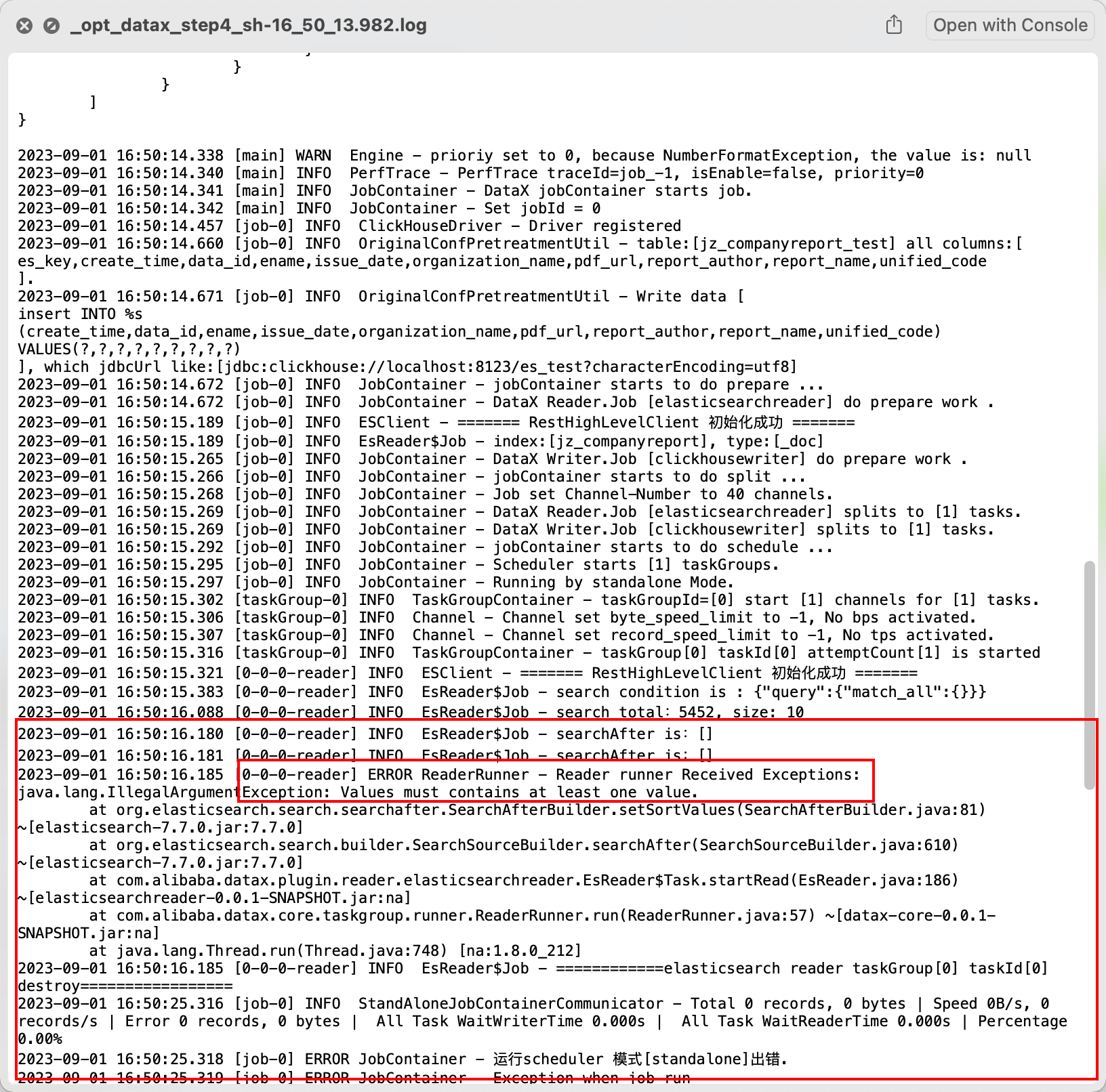 Datax同步ES数据到ClickHouse_Values must contains at least one value_values must contains at least one ...
