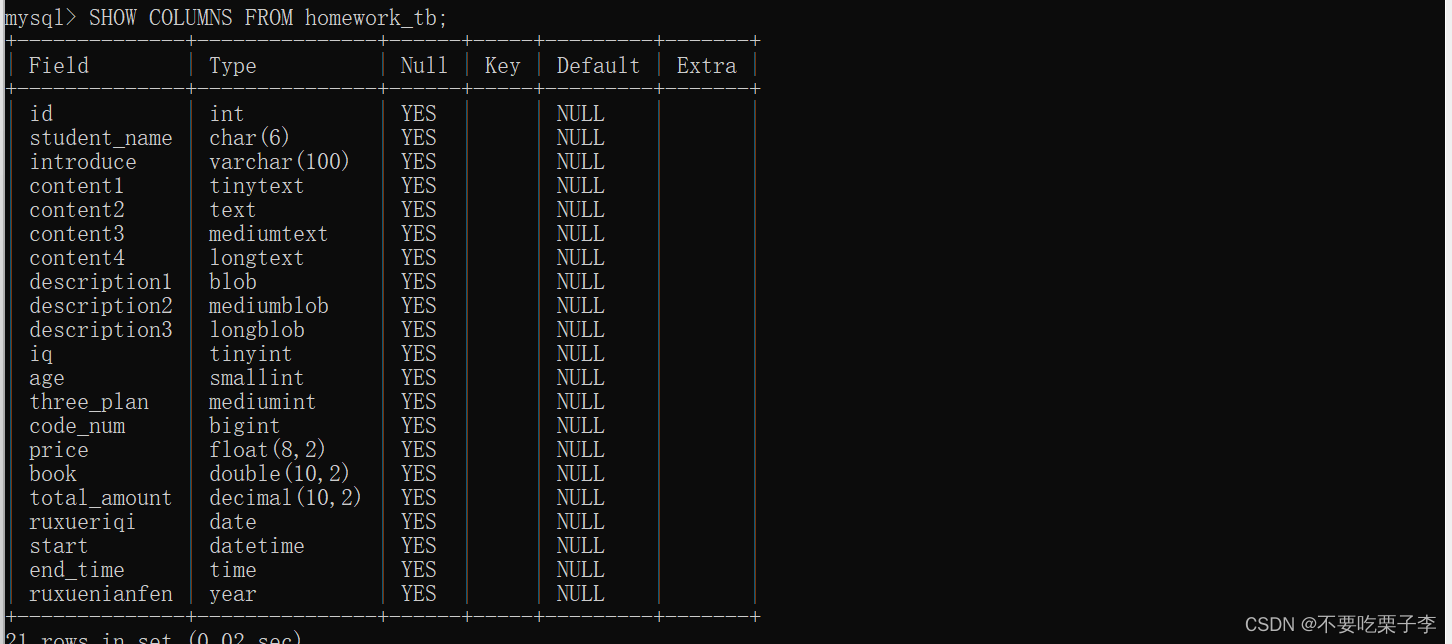 Mysql：建立一张表： 表里面有多个字段，每一个字段对应一种数据类型建立一张表 表里面有多个字段每一个字段对应一种数据类型 注意表名字段名 Csdn博客