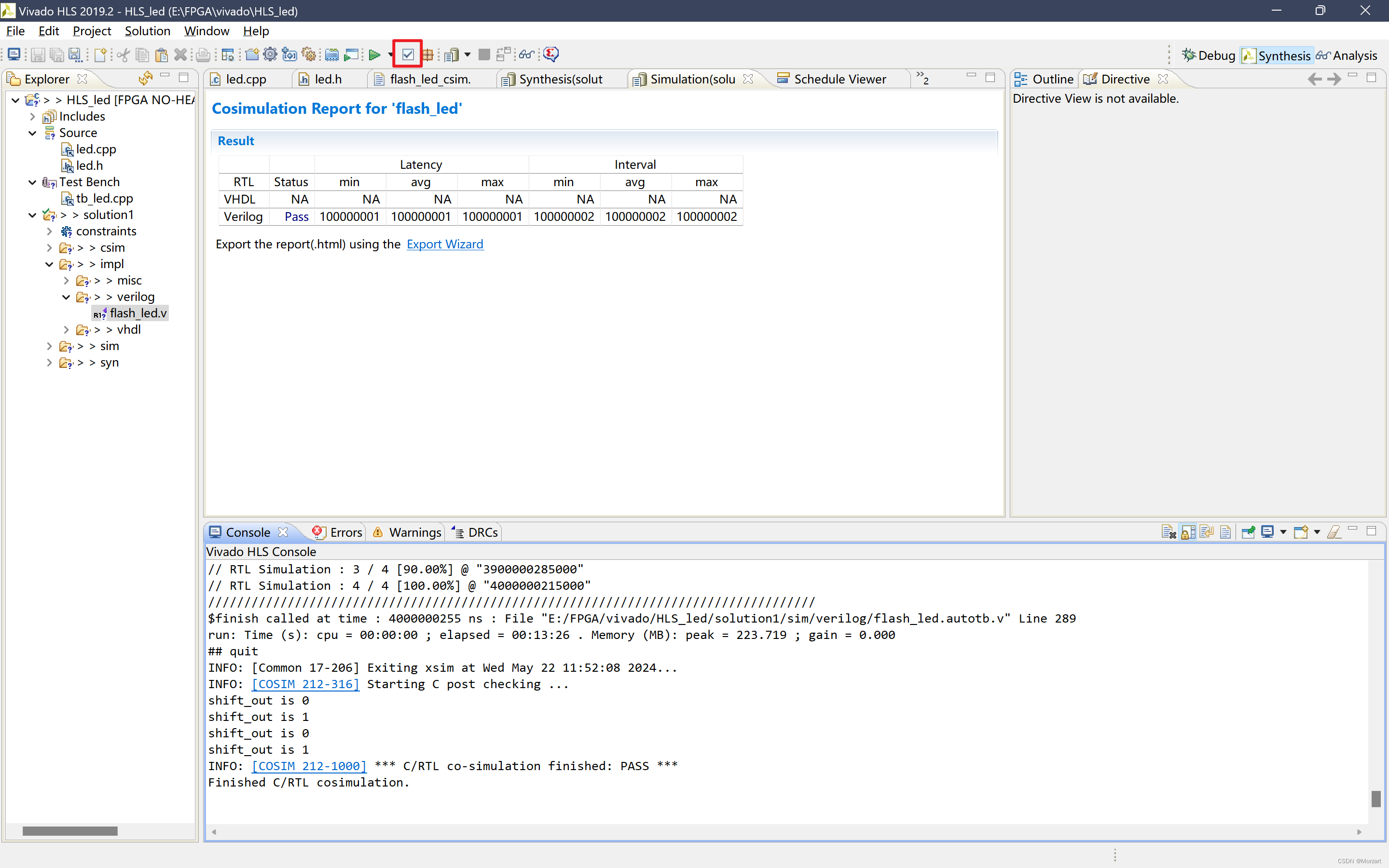 HLS入门（Xilinx Vivado 2019.2）——点亮LED仿真_xilinx hls-CSDN博客