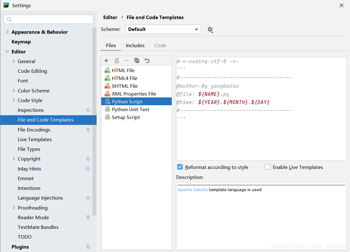 pycharm 里面的 File and Code Templates_pycharm中code and file-CSDN博客