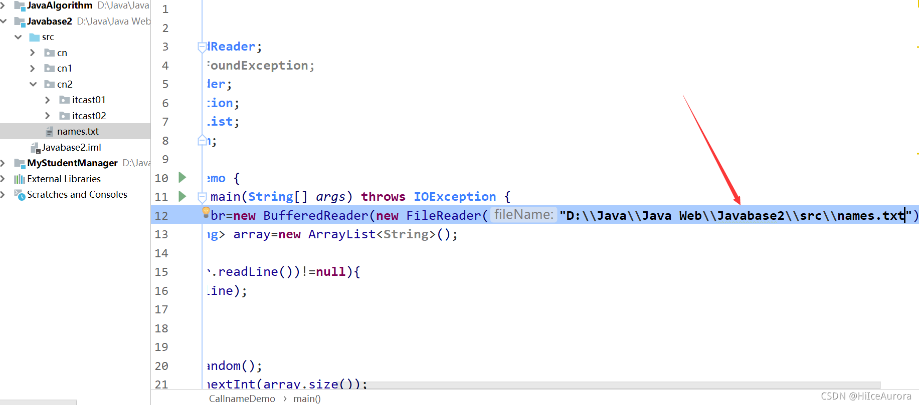 解决exception In Thread “main“ Filenotfoundexception Javabase2namestxt 系统找不到指定的路径。的问题 4748