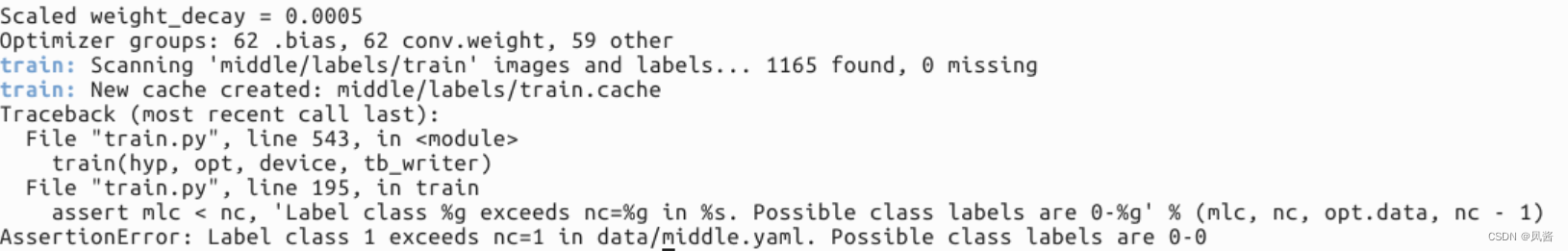 yolov5运行时显示AssertionError:Label class 1 exceeds nc = 1 in data/middle.yaml._assertionerror: data ...