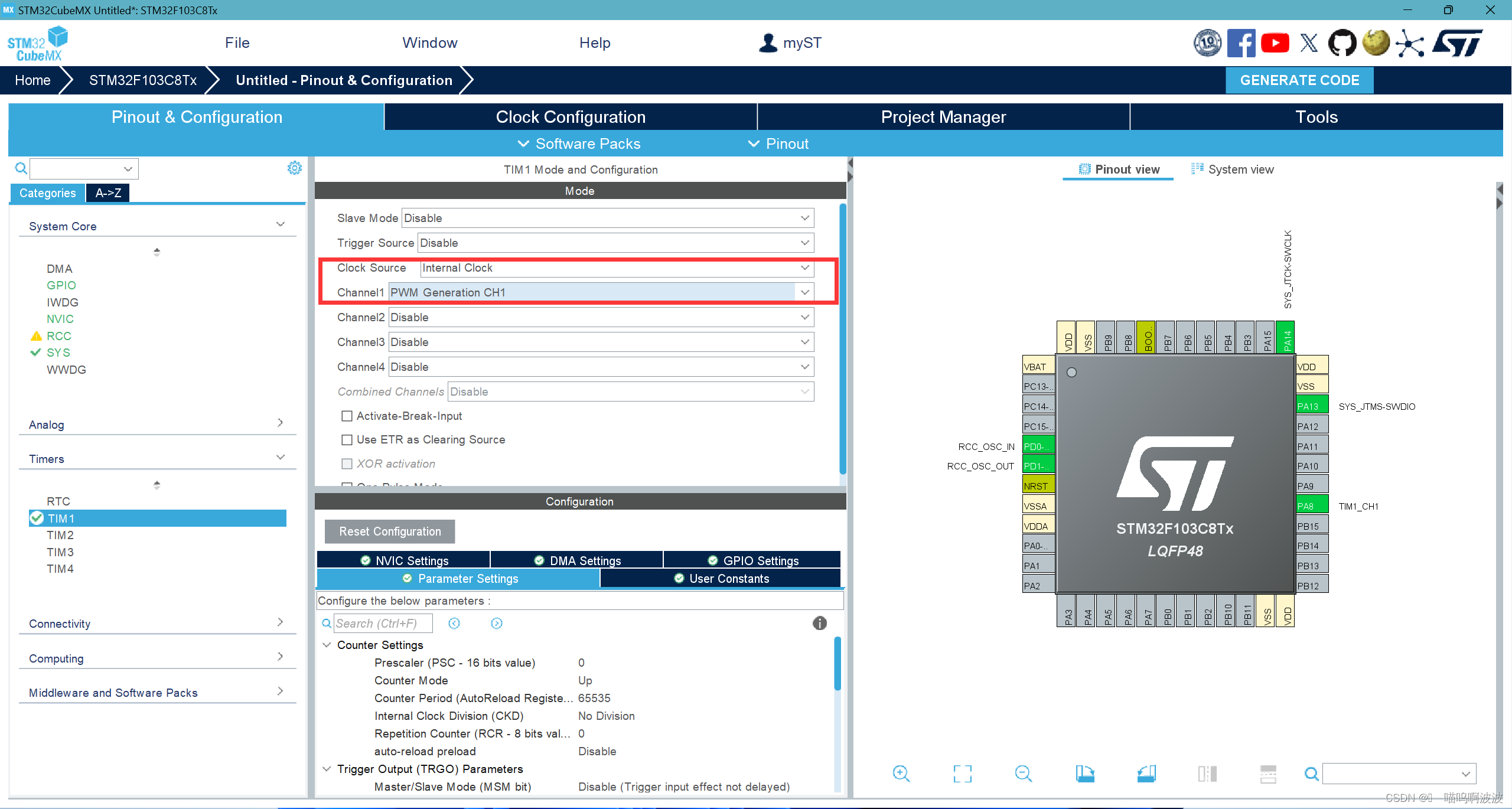 STM32F1学习笔记(五)—[定时器+HAL] PWM的输出_stm32f1 spwm-CSDN博客