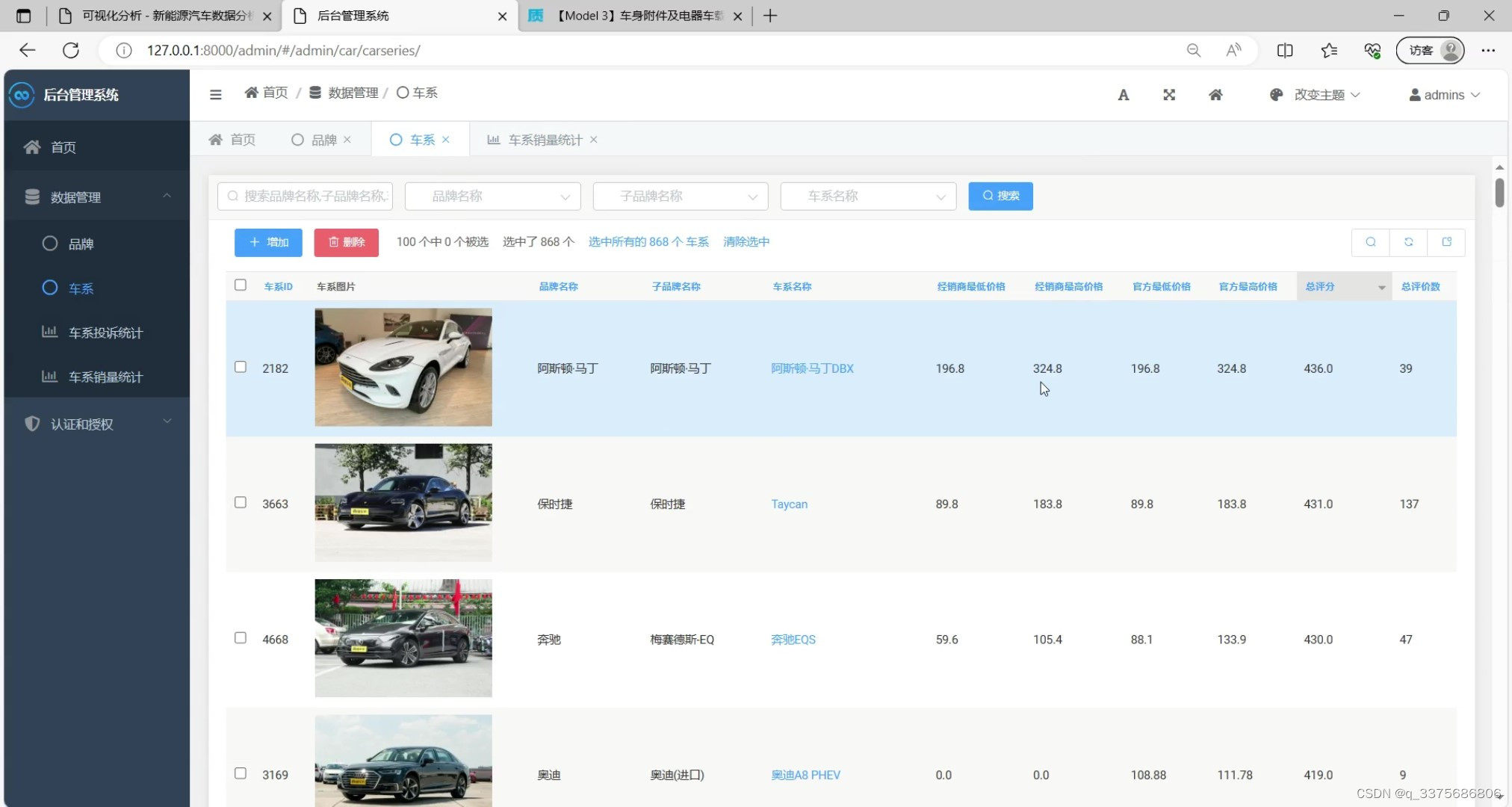 毕业设计:python新能源汽车数据分析可视化系统 Django框架 Scrapy爬虫 懂车帝(源码) Pythonq