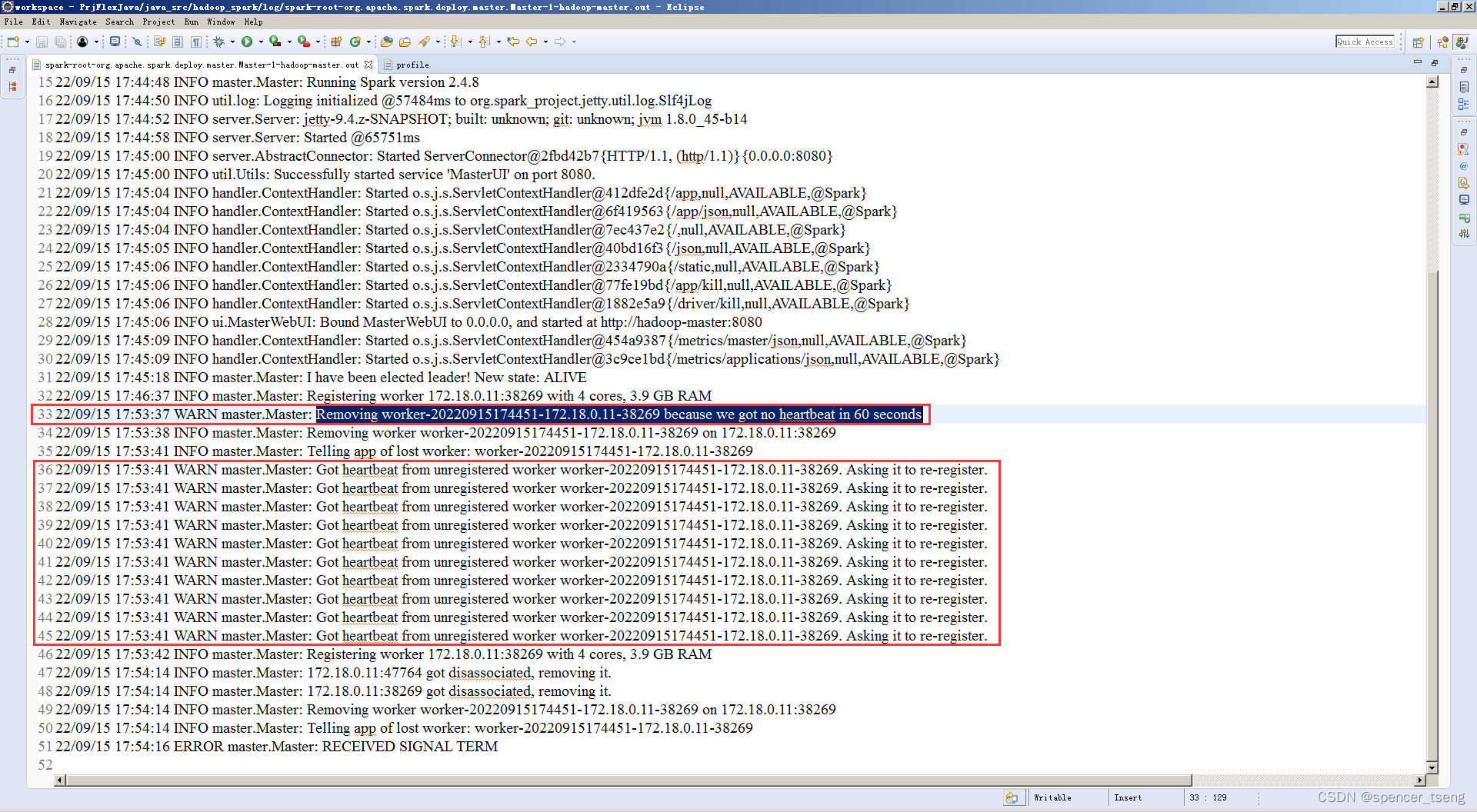 WARN master.Master: Removing worker because we got no heartbeat in 60 seconds_master removed ...