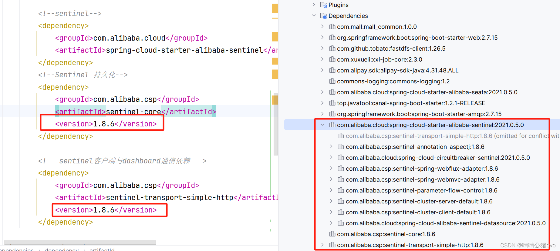 当我们在使用Sentinel集成到项目里面的时候报错：java.lang.NoClassDefFoundError: com/alibaba ...