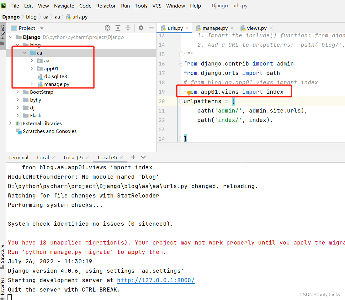 Django项目创建中遇见的问题_为什么我执行python manage.py startapp user没有生成url文件-CSDN博客