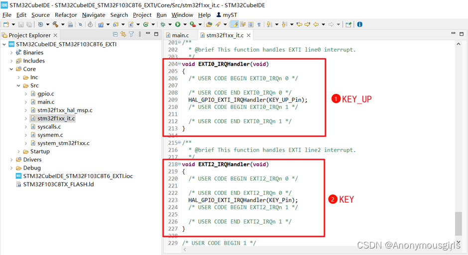 STM32CubeIDE基础学习-EXTI外部中断实验_stm32cubeide 外部中断-CSDN博客