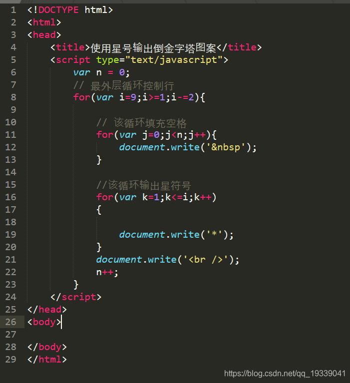 Js 使用星号输出倒金字塔图案怎么用javascript编写星号的金字塔 Csdn博客 7986