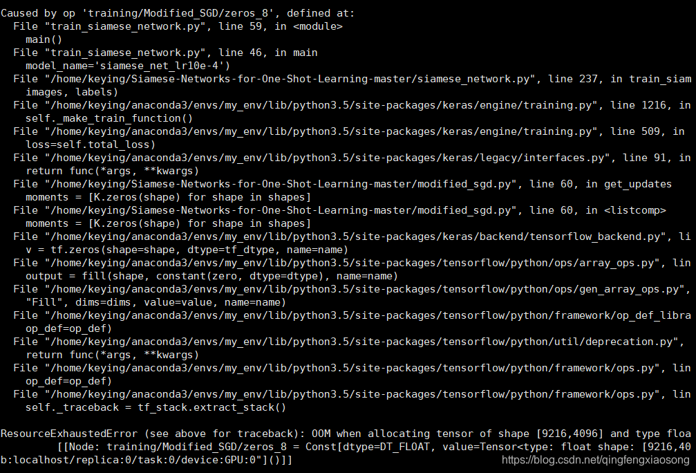 ResourceExhaustedError (see above for traceback): OOM when allocating tensor of shape [9216,4096 ...