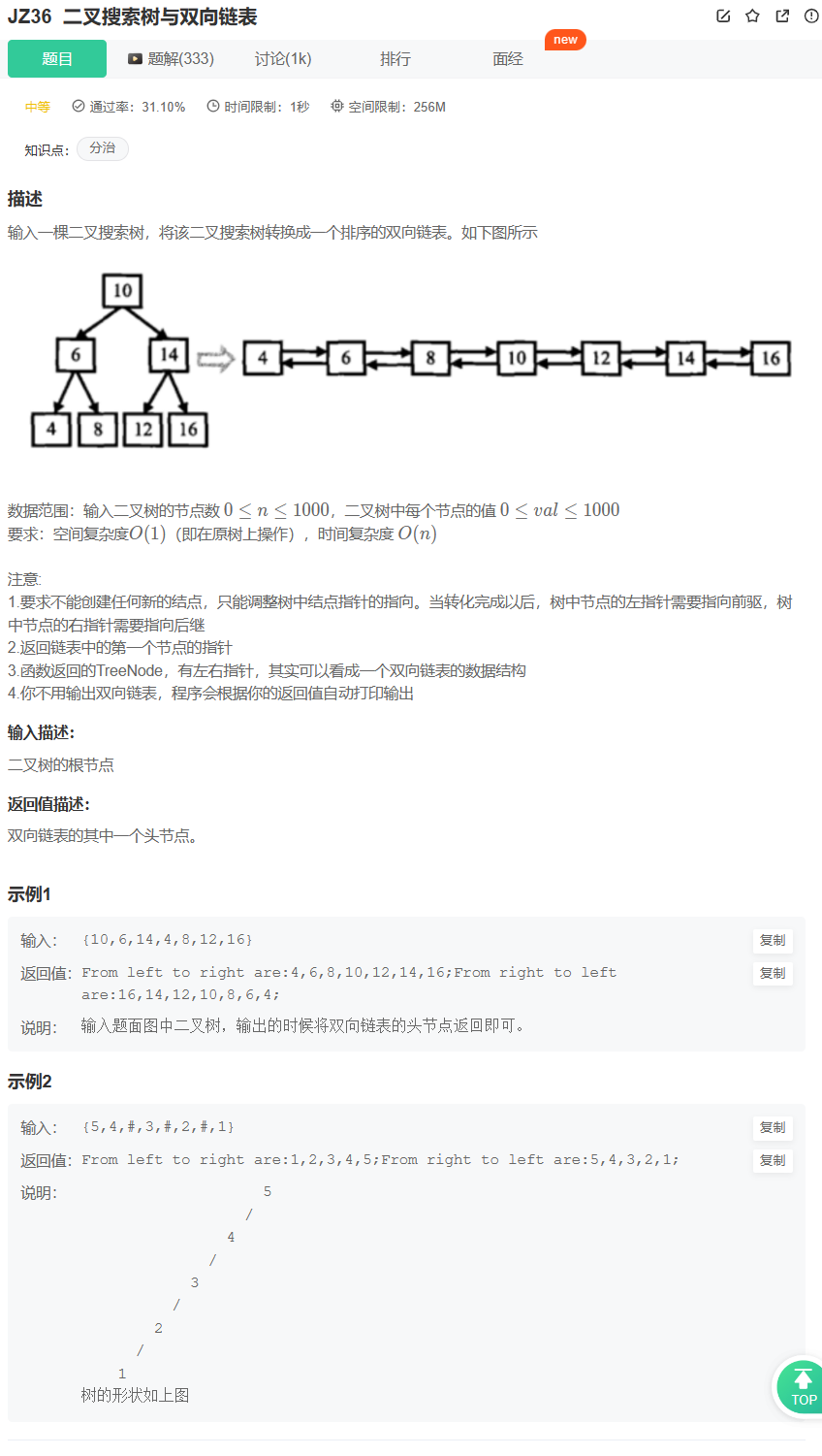 【一刷《剑指offer》】面试题 27:二叉搜索树与双向链表剑指offer对应leetcode 二叉搜索树与双向链表 Csdn博客 0946