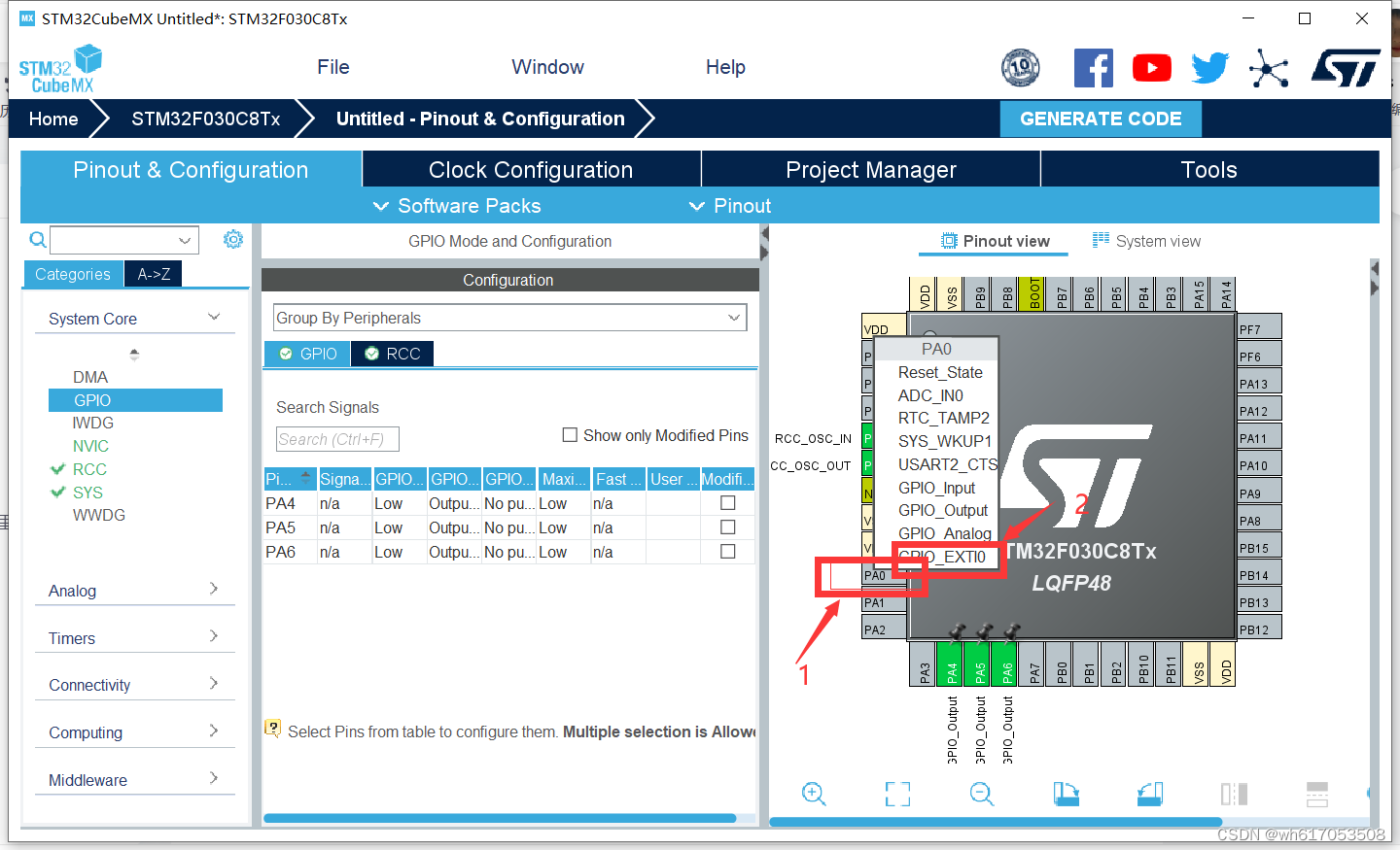 stm32c8t6 cubemx配置流水灯并使用外部中断控制_c8 t6 pa5 pa6.-CSDN博客