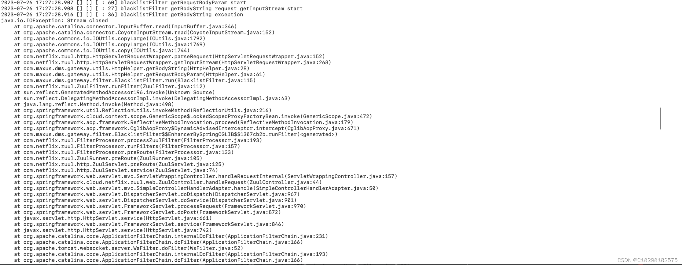 zuul实现黑名单，request多次读取问题，stream close_zuulfilter 读取requestbody-CSDN博客