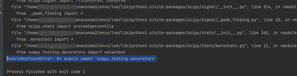 解决报错ModuleNotFoundError: No module named ‘numpy.testing.decorators ...