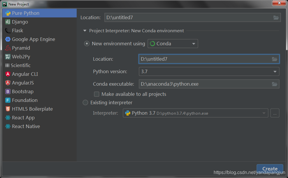 pycharm中new environment using和existing interpreter（Virtualenv E*t,Conda E*t,System i*r，pipenv E ...