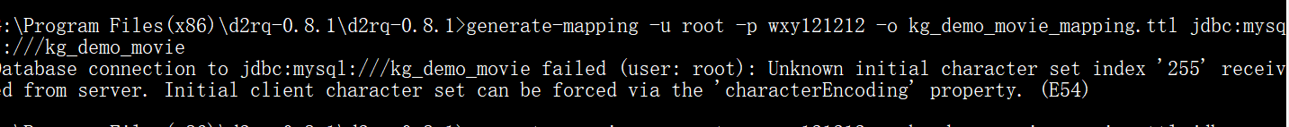 D2RQ连接MySQL出错： Unknown initial character set index ‘255‘ received from server. Initial client ...