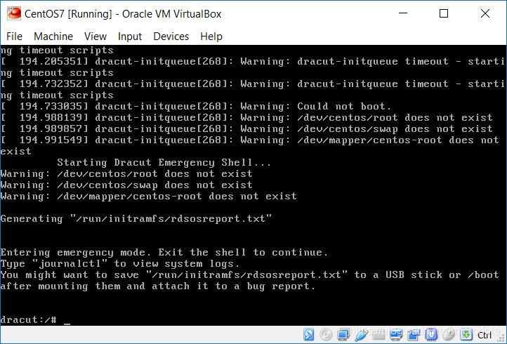 解决CENTOS7启动后出现WARNING: DRACUT-INITQUEUE TIMEOUT‘ AT STARTUP进入EMERGENCY MODE的问题_升级6。6内核出现dracut ...