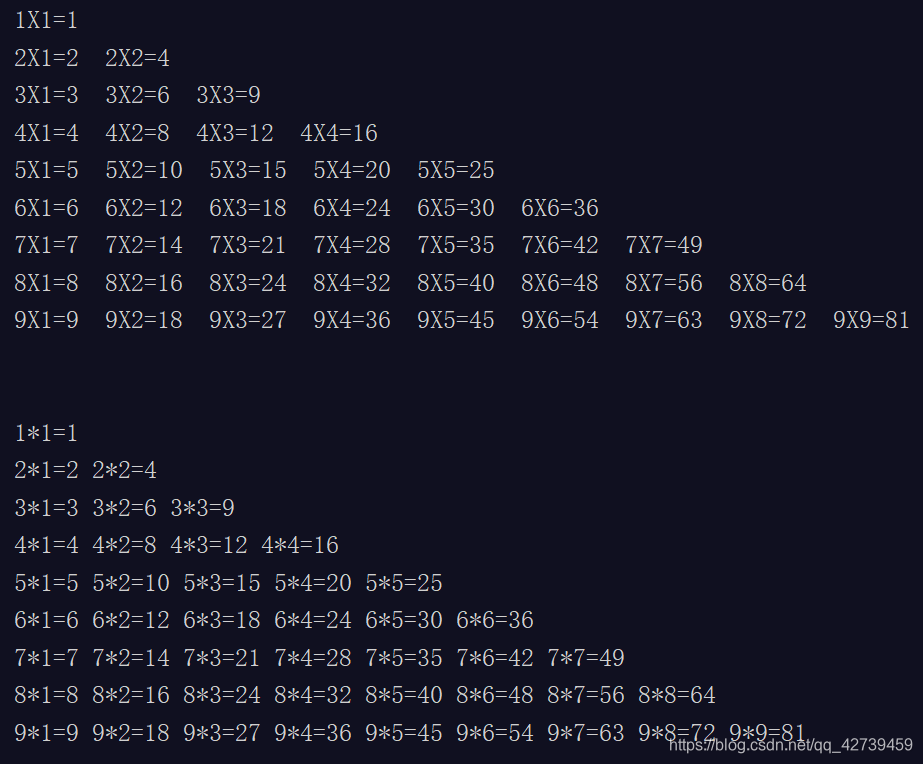 Python打印九九乘法表_print("{}*{}={}".format(j,i,i*j),end=" ")-CSDN博客