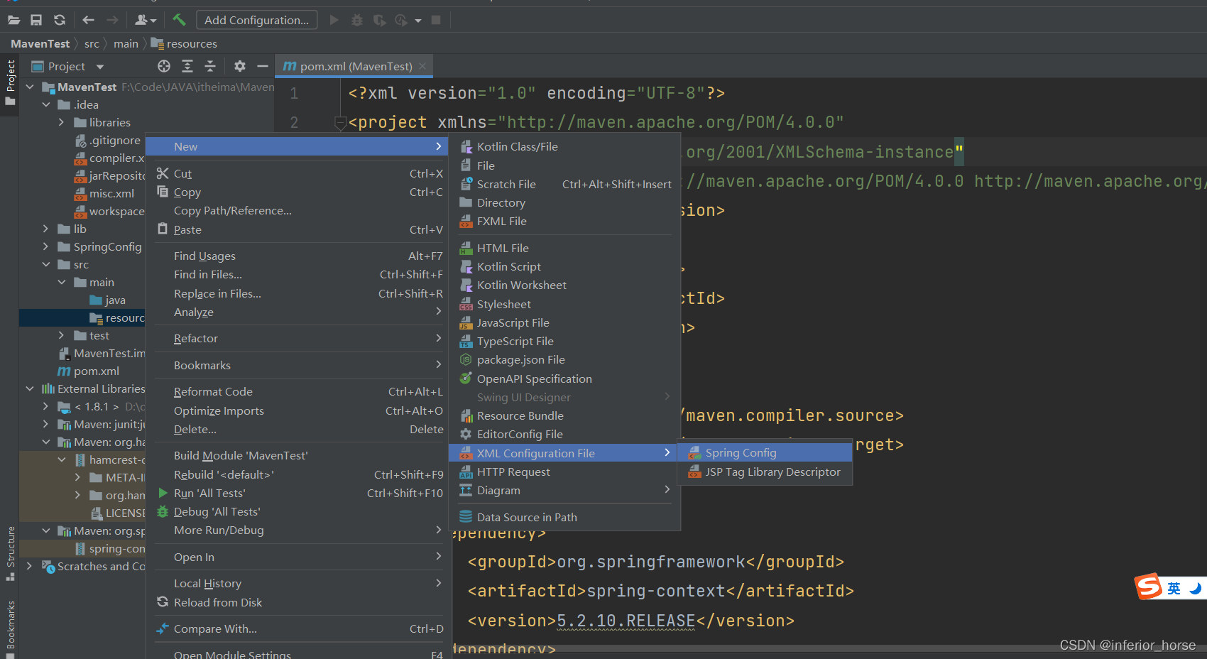 【Spring】idea中配置maven依赖项后在resources中仍然不能创建spring config_idea中resource无法new spring config-CSDN博客