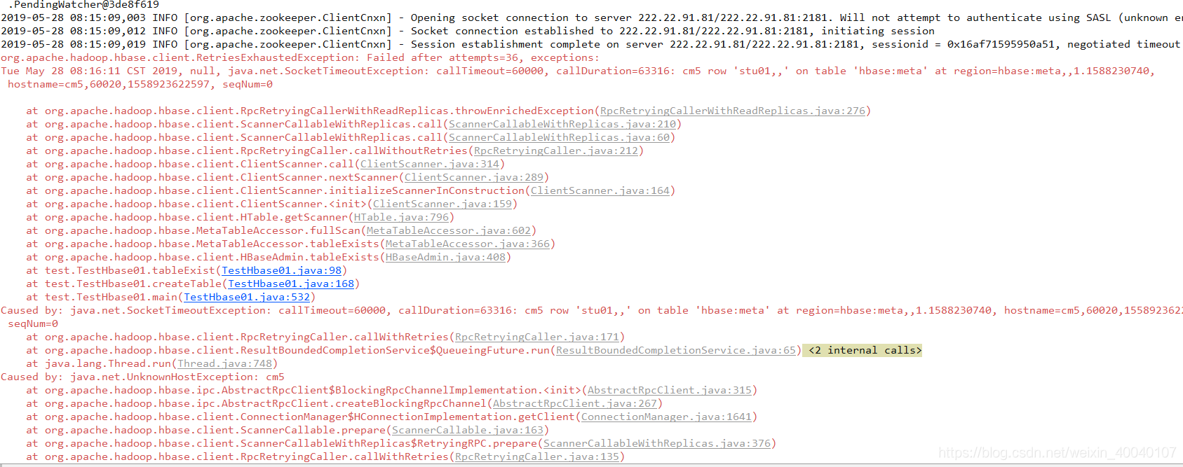 【完美解决】- 使用JavaApI 连接查询HBASE 出现 java.net.SocketTimeoutException: callTimeout=60000_hbase连接显示端口 ...