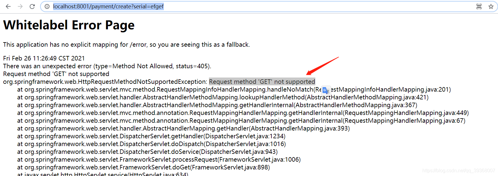 org.springframework.web.HttpRequestMethodNotSupportedException: Request method ‘GET‘ not ...