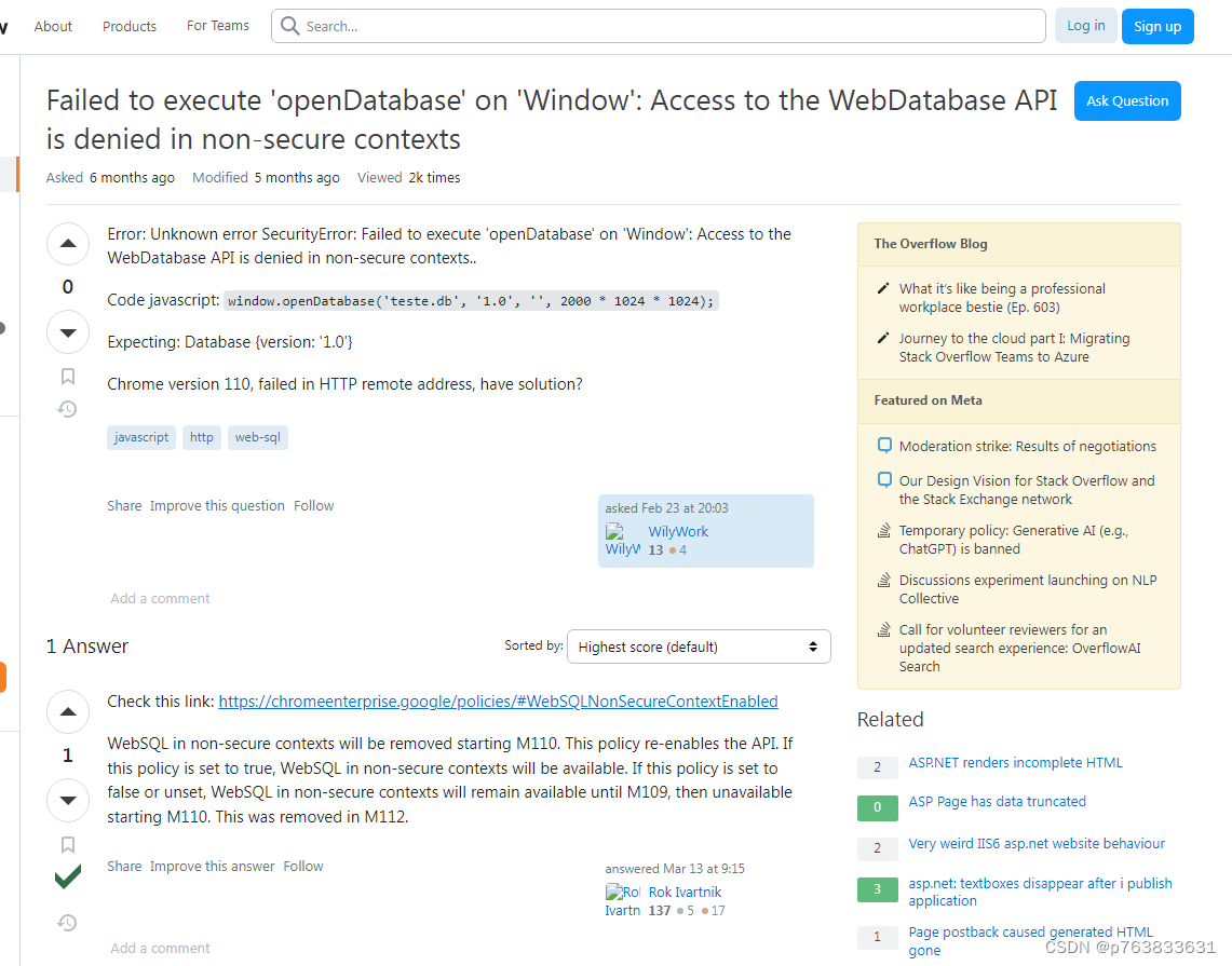 Failed to execute ‘openDatabase‘ on ‘Window‘: Access to the WebDatabase ...