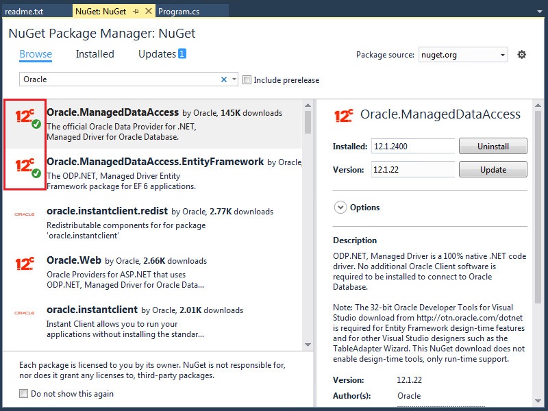 用NuGet安装 Oracle ODP.NET_从源“nuget.org”检索“orac-CSDN博客