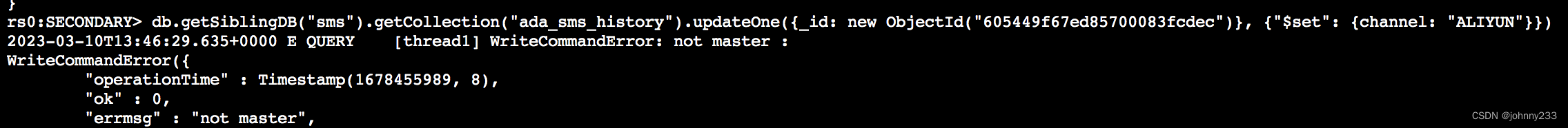 MongoDB副本集Command failed with error 10107 (NotMaster):on server_com.mongodb ...