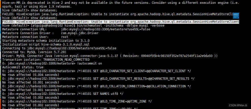 Hive元数据库初始化发生 FAILED: HiveException java.lang.RuntimeException_hive ...