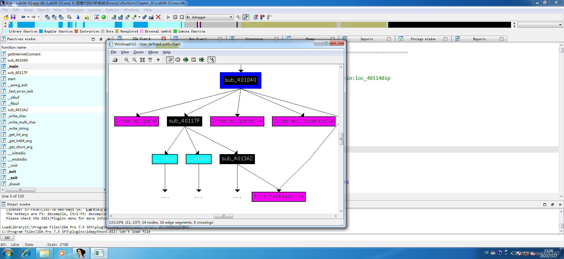 恶意代码分析实战5-6章课后题_view->graphs->user xrefs chart-CSDN博客