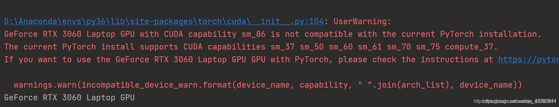 GeForce RTX 3060 Laptop GPU with CUDA capability sm_86 is not ...