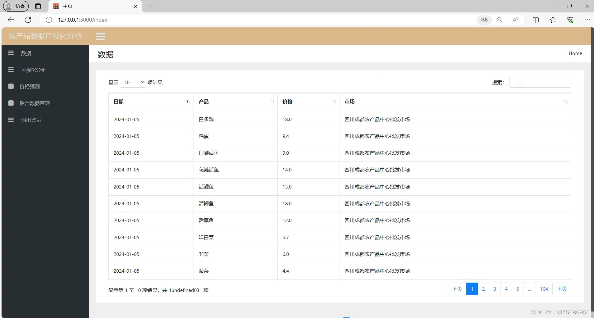 hadoop+spark+python农产品价格预测系统 爬虫+线性回归预测算法+Flask框架 大数据_价格预测算法系统-CSDN博客