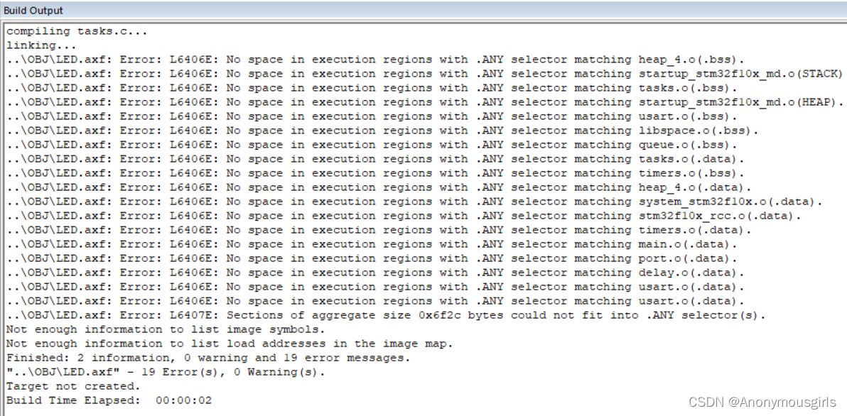 Error: L6406E: No space in execution regions with .ANY selector matching startup_stm32f10x_md.o ...