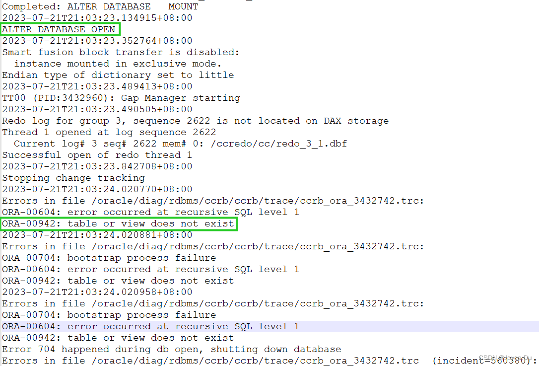 ORA-00942: table or view does not exist实例无法启动问题_idea ora-00942-CSDN博客