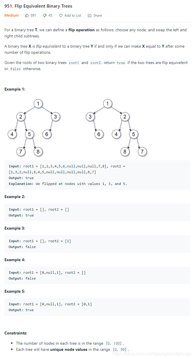 Leetcode 951. Flip Equivalent Binary Trees-CSDN博客