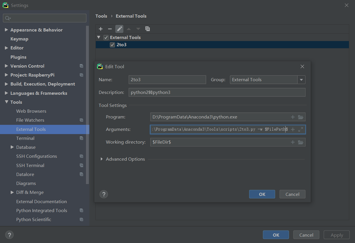 在pycharm中配置External Tools，实现python2代码自动转换python3_pycharm里有什么插件可以方便的把python2的代码转成python3?-CSDN博客
