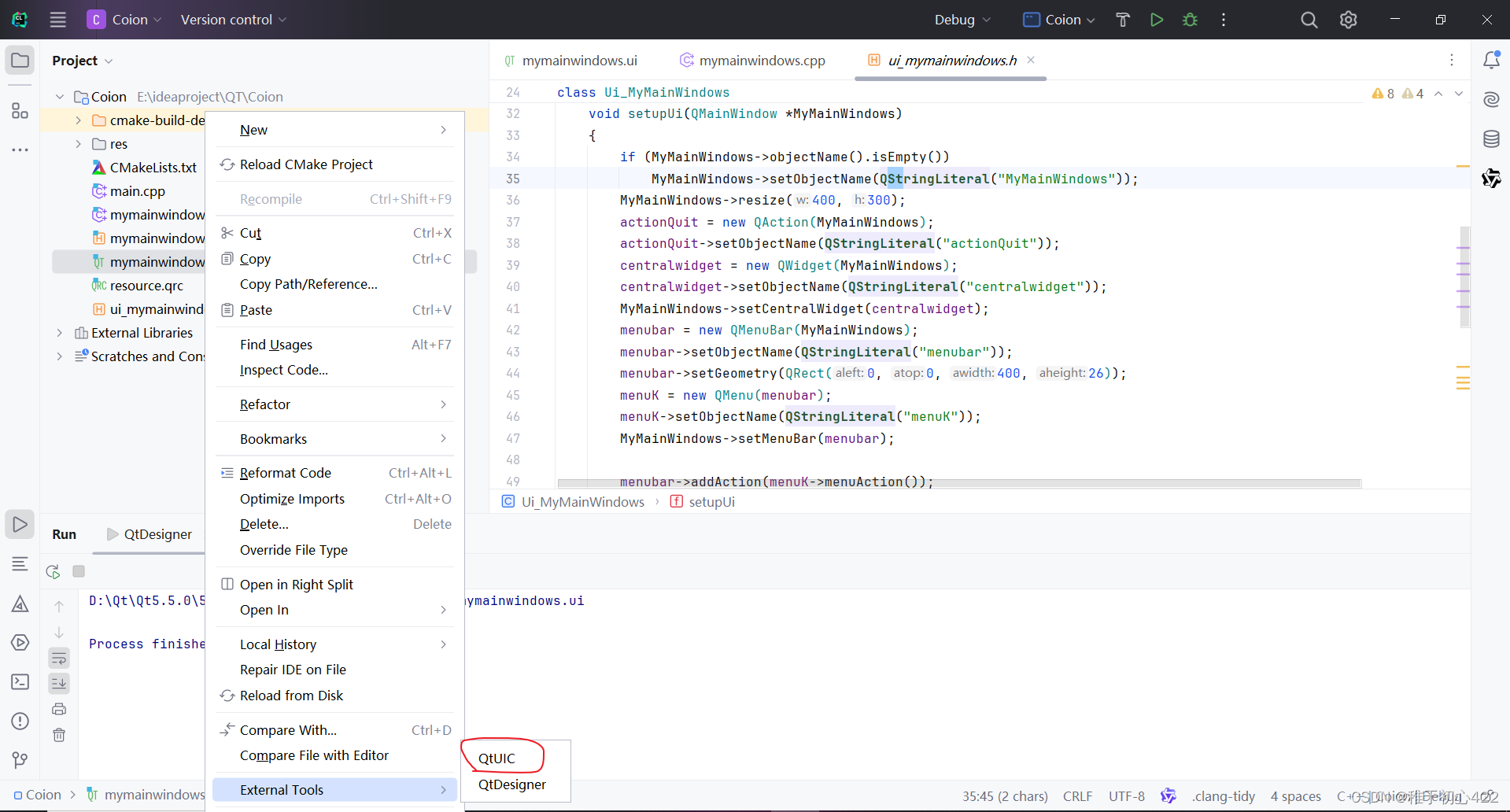使用Clion，qt 添加设计师界面的控件，在cpp运行后不显示问题。_qt控件在cpp显示不了-CSDN博客
