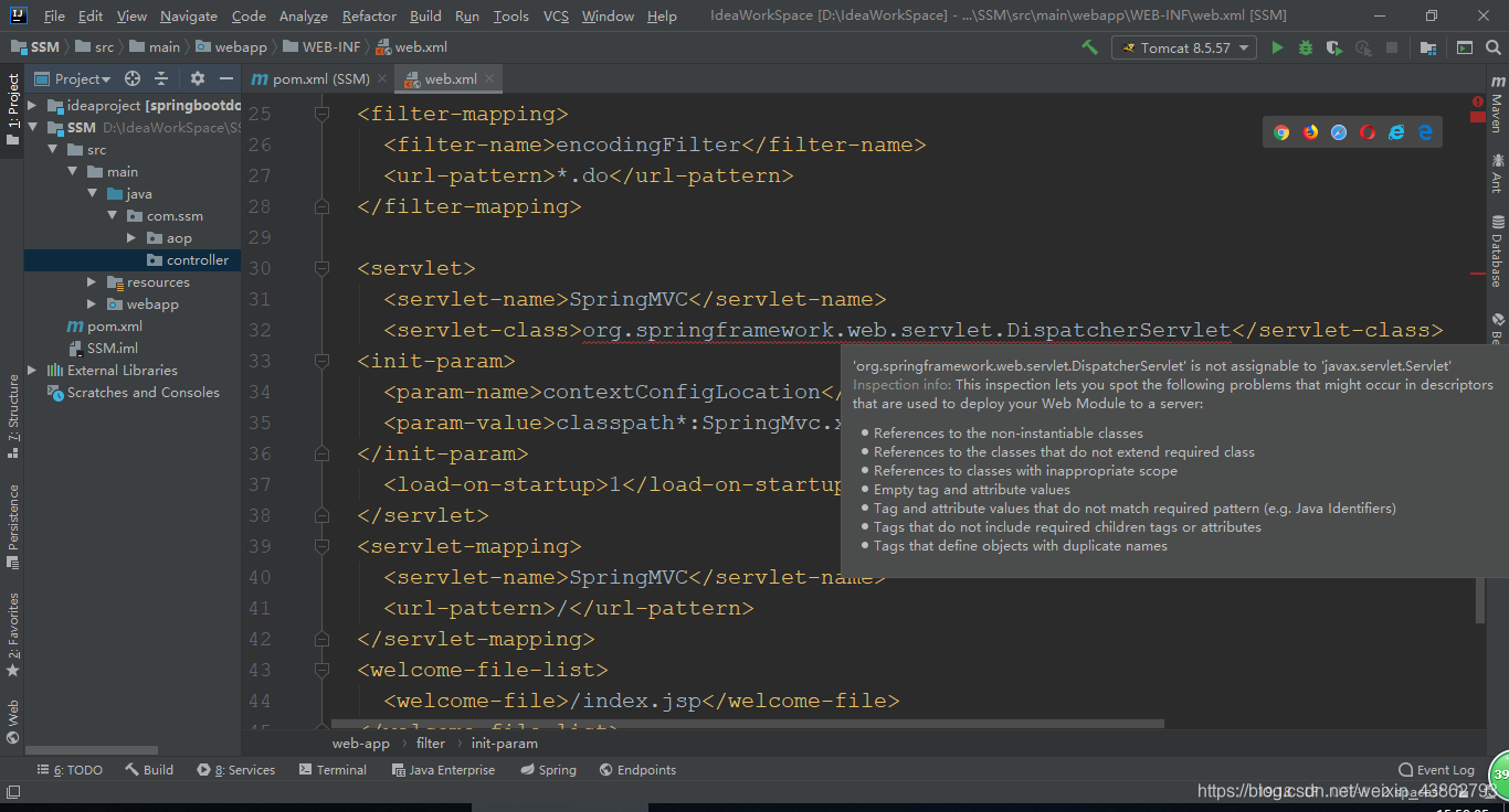 在使用ssm编写web.xml文件时遇到的问题导入DispatcherServlet和CharacterEncodingFilter之后出错问题_characterencodingfilter ...